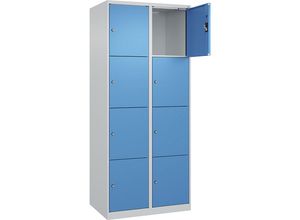 4068192004394 - 4er-Schließfachschrank Evolo PLUS 2 Abteile lichtgrau   lichtblau B 800 mm 8 Fächer mit Bodengleitern Zylinderschloss kaiserkraft