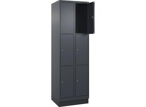 4068192022664 - 3er-Schließfachschrank Evolo PLUS 2 Abteile grau B 600 mm 6 Fächer mit Bodensockel Zylinderschloss kaiserkraft