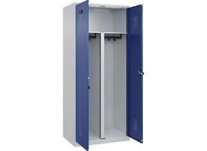 4067521931851 - Schwarz-Weiß-Spind Evolo PLUS 1 Abteil Trennwand verkürzt lichtgrau   enzianblau B 800 mm mit Bodengleitern Sicherheits-Drehriegel kaiserkraft