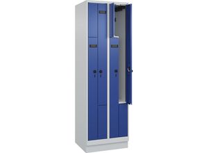 4068192607670 - Z-Spind Evolo PLUS 2 Abteile lichtgrau   enzianblau B 600 mm 4 Fächer mit Bodensockel Sicherheits-Drehriegel kaiserkraft