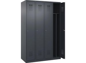 4067521989463 - Schwarz-Weiß-Spind Evolo PLUS schmal 4 Abteile Trennwand verkürzt grau B 1200 mm mit Bodengleitern Zylinderschloss kaiserkraft