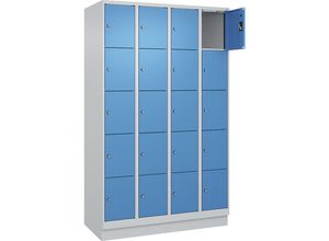 4068192028338 - 5er-Schließfachschrank Evolo PLUS 4 Abteile lichtgrau   lichtblau B 1200 mm 20 Fächer mit Bodensockel Zylinderschloss kaiserkraft
