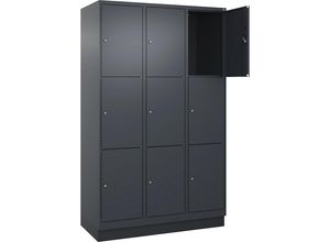4068192026624 - 3er-Schließfachschrank Evolo PLUS 3 Abteile grau B 1200 mm 9 Fächer mit Bodensockel Zylinderschloss kaiserkraft