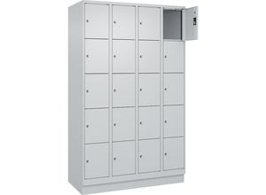 4068192028390 - 5er-Schließfachschrank Evolo PLUS 4 Abteile lichtgrau B 1200 mm 20 Fächer mit Bodensockel Zylinderschloss kaiserkraft
