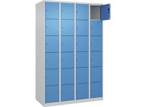 4068192008804 - 6er-Schließfachschrank Evolo PLUS 4 Abteile lichtgrau   lichtblau B 1200 mm 24 Fächer mit Bodengleitern Zylinderschloss kaiserkraft