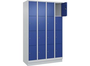 4068192028055 - 4er-Schließfachschrank Evolo PLUS 4 Abteile lichtgrau   enzianblau B 1200 mm 16 Fächer mit Bodensockel Zylinderschloss kaiserkraft
