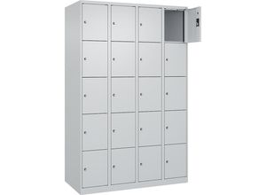 4068192008590 - 5er-Schließfachschrank Evolo PLUS 4 Abteile lichtgrau B 1200 mm 20 Fächer mit Bodengleitern Zylinderschloss kaiserkraft