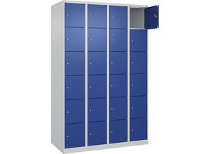 4068192008798 - 6er-Schließfachschrank Evolo PLUS 4 Abteile lichtgrau   enzianblau B 1200 mm 24 Fächer mit Bodengleitern Zylinderschloss kaiserkraft