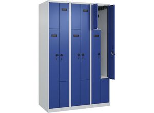 4068192610991 - Z-Spind Evolo PLUS 3 Abteile lichtgrau   enzianblau B 1200 mm 6 Fächer mit Bodengleitern Sicherheits-Drehriegel kaiserkraft