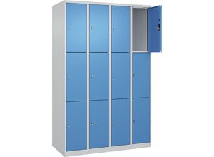 4068192007999 - 3er-Schließfachschrank Evolo PLUS 4 Abteile lichtgrau   lichtblau B 1200 mm 12 Fächer mit Bodengleitern Zylinderschloss kaiserkraft