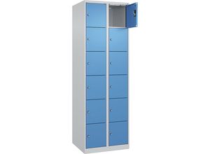 4068192003588 - 6er-Schließfachschrank Evolo PLUS 2 Abteile lichtgrau   lichtblau B 600 mm 12 Fächer mit Bodengleitern Zylinderschloss kaiserkraft