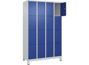 4068192018155 - 4er-Schließfachschrank Evolo PLUS 4 Abteile lichtgrau   enzianblau B 1200 mm 16 Fächer mit breiten Füßen Zylinderschloss kaiserkraft