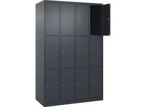 4068192008088 - 3er-Schließfachschrank Evolo PLUS 4 Abteile grau B 1200 mm 12 Fächer mit Bodengleitern Zylinderschloss kaiserkraft