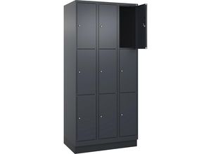 4068192025368 - 3er-Schließfachschrank Evolo PLUS 3 Abteile grau B 900 mm 9 Fächer mit Bodensockel Zylinderschloss kaiserkraft