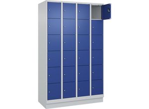 4068192028598 - 6er-Schließfachschrank Evolo PLUS 4 Abteile lichtgrau   enzianblau B 1200 mm 24 Fächer mit Bodensockel Zylinderschloss kaiserkraft