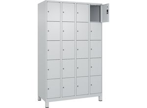 4068192018490 - 5er-Schließfachschrank Evolo PLUS 4 Abteile lichtgrau B 1200 mm 20 Fächer mit breiten Füßen Zylinderschloss kaiserkraft