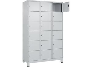4068192017509 - 6er-Schließfachschrank Evolo PLUS 3 Abteile lichtgrau B 1200 mm 18 Fächer mit breiten Füßen Zylinderschloss kaiserkraft