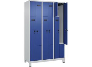4068192607786 - Z-Spind Evolo PLUS 3 Abteile lichtgrau   enzianblau B 1200 mm 6 Fächer mit breiten Füßen Sicherheits-Drehriegel kaiserkraft
