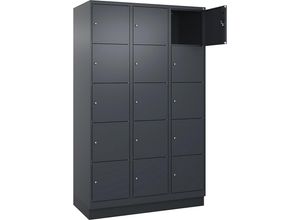 4068192027164 - 5er-Schließfachschrank Evolo PLUS 3 Abteile grau B 1200 mm 15 Fächer mit Bodensockel Zylinderschloss kaiserkraft