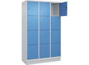 4068192026808 - 4er-Schließfachschrank Evolo PLUS 3 Abteile lichtgrau   lichtblau B 1200 mm 12 Fächer mit Bodensockel Zylinderschloss kaiserkraft