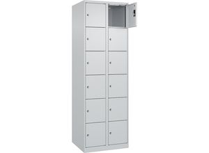 4068192003649 - 6er-Schließfachschrank Evolo PLUS 2 Abteile lichtgrau B 600 mm 12 Fächer mit Bodengleitern Zylinderschloss kaiserkraft