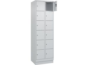 4068192023449 - 6er-Schließfachschrank Evolo PLUS 2 Abteile lichtgrau B 600 mm 12 Fächer mit Bodensockel Zylinderschloss kaiserkraft