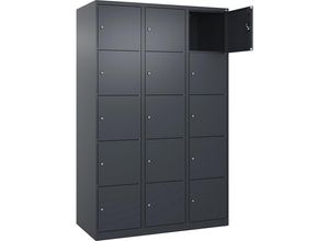 4068192007364 - 5er-Schließfachschrank Evolo PLUS 3 Abteile grau B 1200 mm 15 Fächer mit Bodengleitern Zylinderschloss kaiserkraft