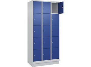 4068192025801 - 5er-Schließfachschrank Evolo PLUS 3 Abteile lichtgrau   enzianblau B 900 mm 15 Fächer mit Bodensockel Zylinderschloss kaiserkraft