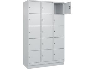 4068192027133 - 5er-Schließfachschrank Evolo PLUS 3 Abteile lichtgrau B 1200 mm 15 Fächer mit Bodensockel Zylinderschloss kaiserkraft