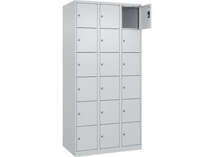 4068192006343 - 6er-Schließfachschrank Evolo PLUS 3 Abteile lichtgrau B 900 mm 18 Fächer mit Bodengleitern Zylinderschloss kaiserkraft