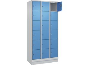 4068192026082 - 6er-Schließfachschrank Evolo PLUS 3 Abteile lichtgrau   lichtblau B 900 mm 18 Fächer mit Bodensockel Zylinderschloss kaiserkraft