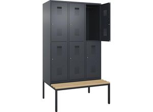 4068192286028 - Doppelstock-Spind Evolo PLUS Sitzbank 3 Abteile grau B 1200 mm Zylinderschloss mit untergebauter Sitzbank Buche kaiserkraft