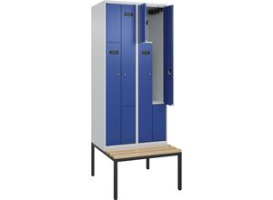 4068192974369 - Z-Spind Evolo PLUS Sitzbank 2 Abteile lichtgrau   enzianblau B 800 mm Zylinderschloss mit untergebauter Sitzbank Buche kaiserkraft