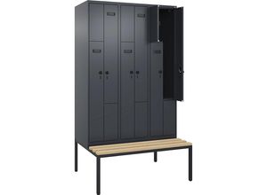 4068192922094 - Z-Spind Evolo PLUS Sitzbank 3 Abteile grau B 1200 mm Sicherheits-Drehriegel mit untergebauter Sitzbank Buche kaiserkraft