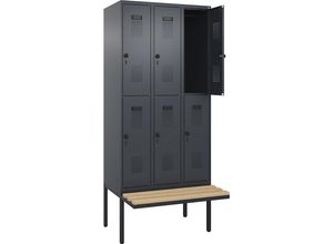 4068192200949 - Doppelstock-Spind Evolo PLUS Sitzbank 3 Abteile grau B 900 mm Sicherheits-Drehriegel mit auskragender Sitzbank Buche kaiserkraft