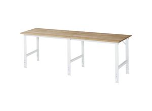 4040376889386 - Arbeitstisch höhenverstellbar Gestell 60 x 30 mm Buchenplatte massiv BxT 2500 x 800 mm lichtgrau