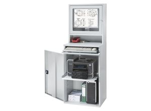 4061753033406 - eurokraft pro Computer-Arbeitsstation Stahlblech HxB 1770 x 650 mm mit Monitorgehäuse Türfarbe Lichtgrau