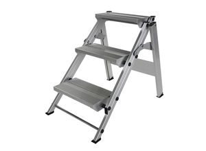 4031405550032 - Munk Klapptreppe Aluminium stabiler Klappmechanismus Doppelholme rutschfest Trittfläche B 360 x T 205 mm max 150 kg 3 Stufen