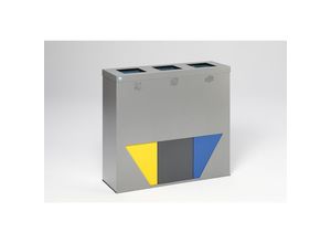4030695123421 - VAR Wertstoffsammelstation TRAPEZ 3 x 89 l mit Aufsatz und Klemmring silber mit 3 Einsätzen gelb   antiksilber   blau
