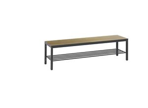 4063332799512 - Umkleidebank Basic Plus für Feuchträume ohne Rückenlehne 6-Fußgestell schwarzgrau RAL 7021 mit Schuhrost B 1500 mm Dekor Eiche Serrano