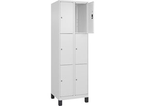 4066681680296 - 3er-Schließfachschrank Classic PLUS 2 Abteile verkehrsweiß B 600 mm 6 Fächer mit Füßen C+P
