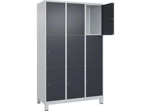 4066681681583 - 3er-Schließfachschrank Classic PLUS 3 Abteile lichtgrau   grau B 1200 mm 9 Fächer mit Füßen C+P