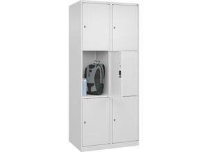 4067521351093 - 3er-Schließfachschrank Classic PLUS 2 Abteile verkehrsweiß B 800 mm 6 Fächer mit Bodengleitern C+P