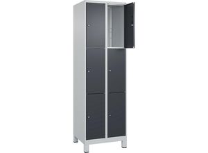 4066681680234 - 3er-Schließfachschrank Classic PLUS 2 Abteile lichtgrau   grau B 600 mm 6 Fächer mit Füßen C+P