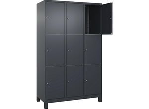 4066681681620 - 3er-Schließfachschrank Classic PLUS 3 Abteile grau B 1200 mm 9 Fächer mit Füßen C+P