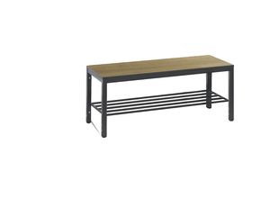 4063332799024 - Umkleidebank Basic Plus für Feuchträume ohne Rückenlehne 6-Fußgestell schwarzgrau RAL 7021 mit Schuhrost B 1000 mm Dekor Eiche Serrano