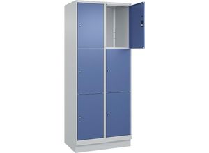 4066681683808 - 3er-Schließfachschrank Classic PLUS 2 Abteile lichtgrau   fernblau B 800 mm 6 Fächer mit Bodensockel C+P