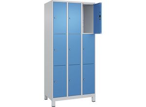 4066681681095 - 3er-Schließfachschrank Classic PLUS 3 Abteile lichtgrau   lichtblau B 900 mm 9 Fächer mit Füßen C+P