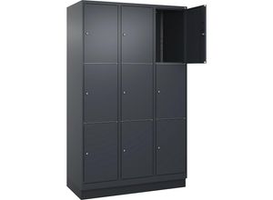 4066681694699 - 3er-Schließfachschrank Classic PLUS 3 Abteile grau B 1200 mm 9 Fächer mit Bodensockel C+P