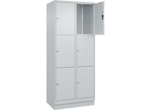 4066681683846 - 3er-Schließfachschrank Classic PLUS 2 Abteile lichtgrau B 800 mm 6 Fächer mit Bodensockel C+P